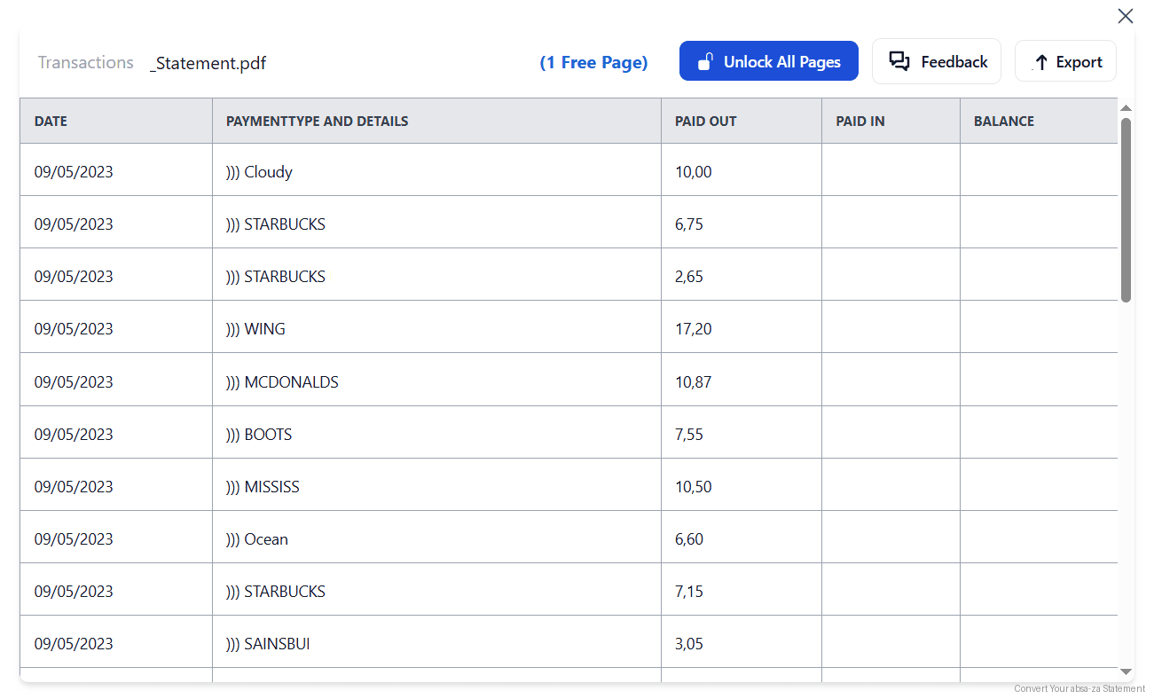 ABSA Bank Statement Converter
