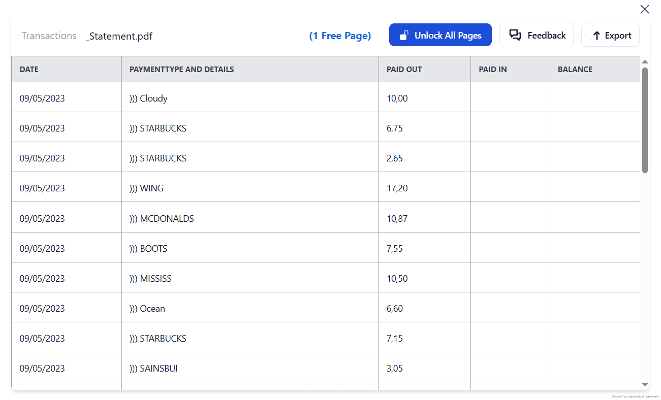 Banco CTT Bank Statement Converter